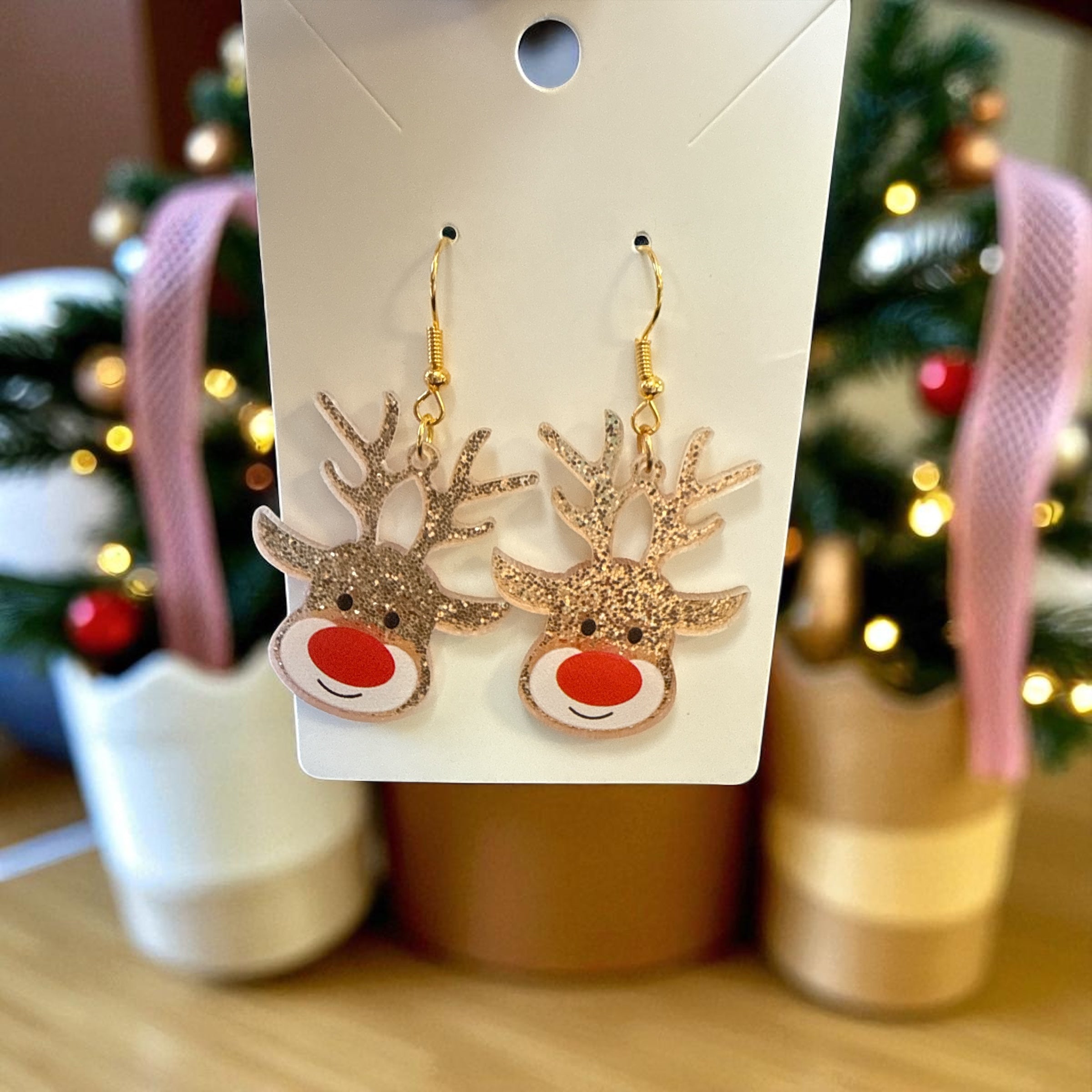 🎄 Christmas Sparkle Reindeer Drop-Hook Earrings 🎄 – Mrs Bats Creations